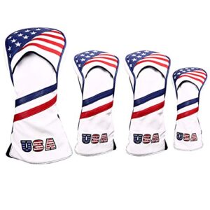 4pcs/set 1 3 5 ut golf head covers usa stars and stripes driver fairway wood hybrid head covers