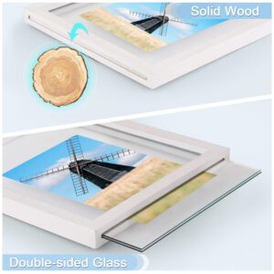 DLQuarts 11x14 Floating Photo Picture Frame, Floating Display for Photos 8x10, 7x9, 5x7,or Full Display for 11x14 Photos, Solid Wood, Double Glass, 2 Pack, White