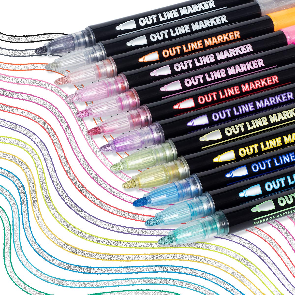 SAKEYR Super Squiggles Outline Markers Shimmer Markers Set, Double Line Pens for Card Making Paint Markers for Craft Supplies Glitter Pens for Photo Album Scrapbook Teen Girls Gifts 4-12 Years