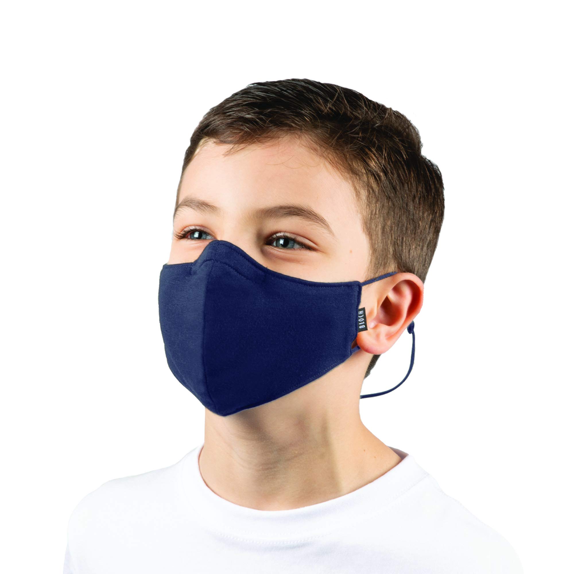 Bloch Kids' Children's Soft Stretch Reusable Face Mask with Lanyard and Moldable Nose Pad, Navy, One Size (Pack of 3)