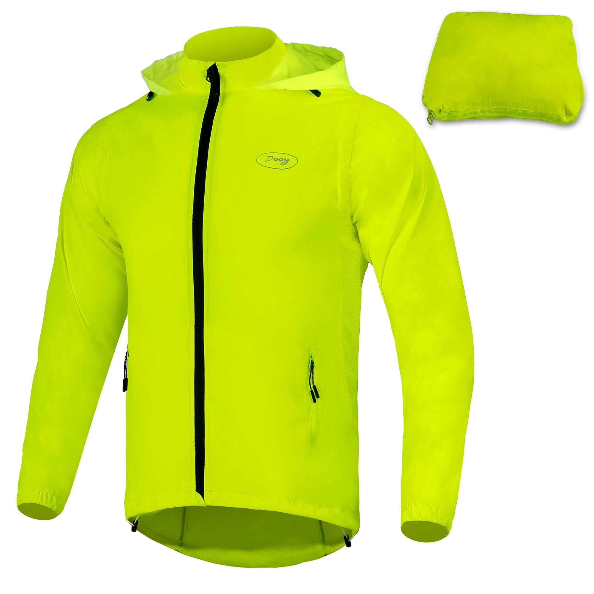 Dooy Men's Cycling Bike Jacket Windproof Vest Lightweight Running Jacket High Visibility Windbreaker with Detachable Sleeves(Yellow,X-Large)