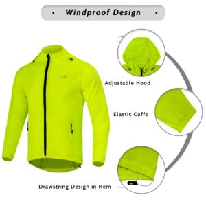 Dooy Men's Cycling Bike Jacket Windproof Vest Lightweight Running Jacket High Visibility Windbreaker with Detachable Sleeves(Yellow,X-Large)