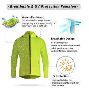 Dooy Men's Cycling Bike Jacket Windproof Vest Lightweight Running Jacket High Visibility Windbreaker with Detachable Sleeves(Yellow,X-Large)