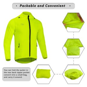 Dooy Men's Cycling Bike Jacket Windproof Vest Lightweight Running Jacket High Visibility Windbreaker with Detachable Sleeves(Yellow,X-Large)