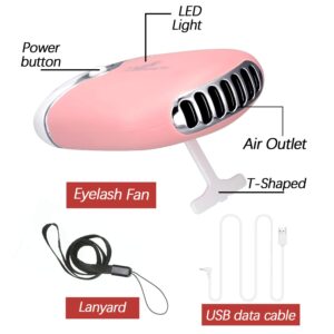 USB Air Conditioning Blower Handheld Eyelash Fan Dryer Rechargeable Eyelashes Dryer Fan Mini Portable Fans with 2 Pieces Straight and Curved Tweezers for Eyelash Extensions Girls Women (Pink)