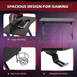 HOMCOM 55" Gaming Desk Home Office Computer Desk Gamer Workstation with Cup Holder, Headphone Hook and Cable Management, Black