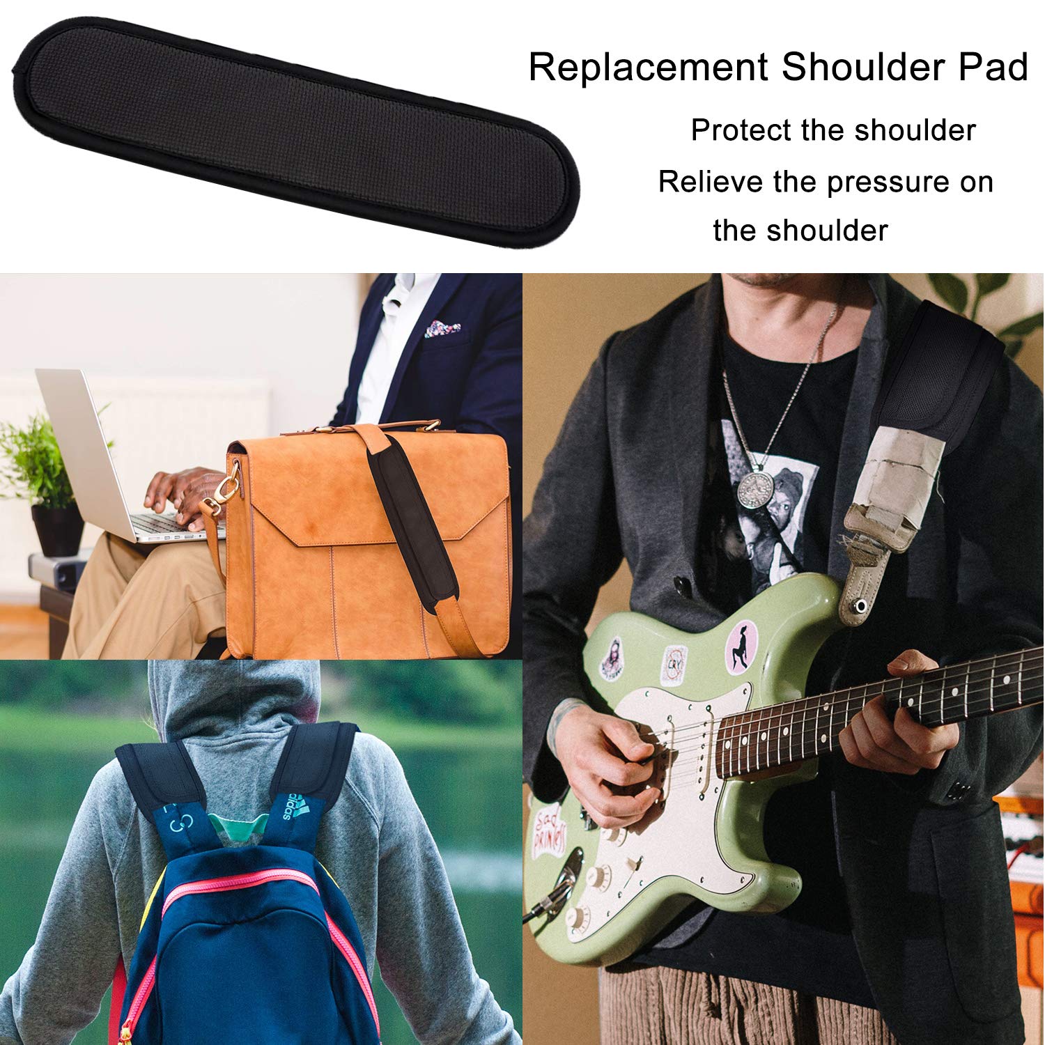 NEPAK 2 Pack Replacement Shoulder Pad Air Cushion Pad Curved for Shoulder Bags,Guitar Pad,Shoulder Strap Pad,Relieve Shoulder Pain(8 x 32 x 1.3cm)