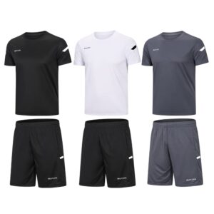 buyjya men's workout clothes athletic shorts shirt set 3 pack for basketball football exercise training running gym