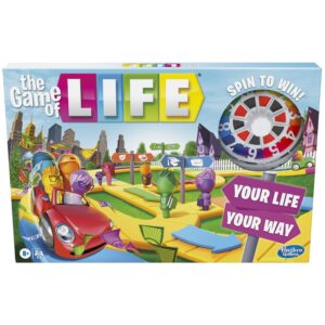 hasbro gaming the game of life game, family board game for 2-4 players, indoor game for kids ages 8 and up, pegs come in 6 colors