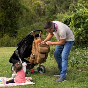 T.O.M HORIZONS Sling Diaper Bag for Dad; Single-handed Diaper Changing System. Waterproof Changing Pad, Insulated Bottle Pouches (Khaki)