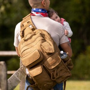 T.O.M HORIZONS Sling Diaper Bag for Dad; Single-handed Diaper Changing System. Waterproof Changing Pad, Insulated Bottle Pouches (Khaki)