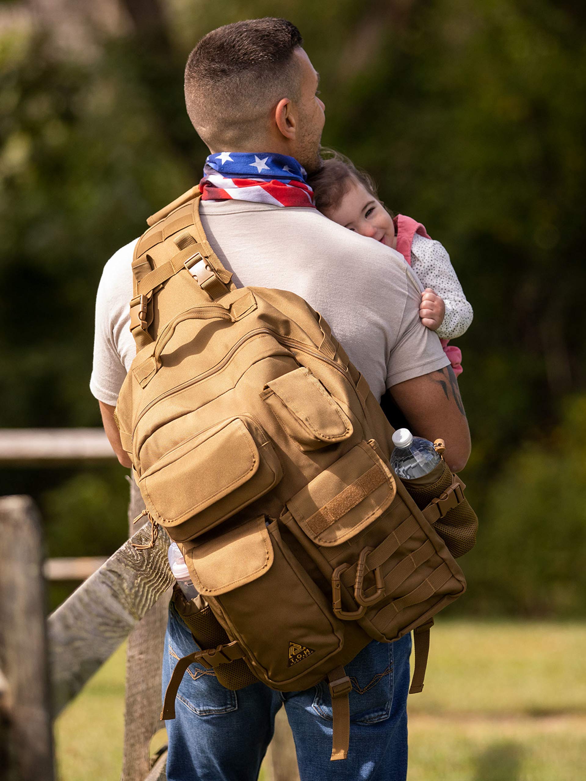 T.O.M HORIZONS Sling Diaper Bag for Dad; Single-handed Diaper Changing System. Waterproof Changing Pad, Insulated Bottle Pouches (Khaki)