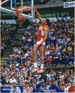 spud webb atlanta hawks autographed 8" x 10" dunk contest photograph - autographed nba photos