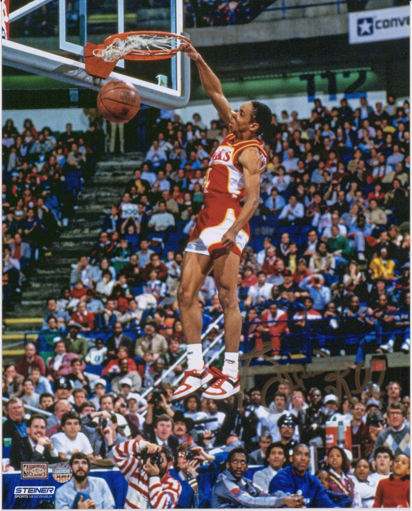 Spud Webb Atlanta Hawks Autographed 8" x 10" Dunk Contest Photograph - Autographed NBA Photos