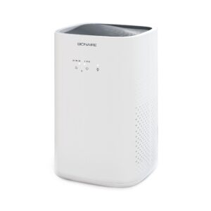 bionaire true hepa 360° air purifier for medium rooms, air filter for allergens, pets, and dust with quiet setting and night light, 3 speeds, white