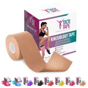 beige kinesiology tape for sensitive skin - 16ft uncut k tape roll | sports tape athletic tape for injuries | kinesio tape waterproof - latex free kinetic tape for knees, joints, face & muscles