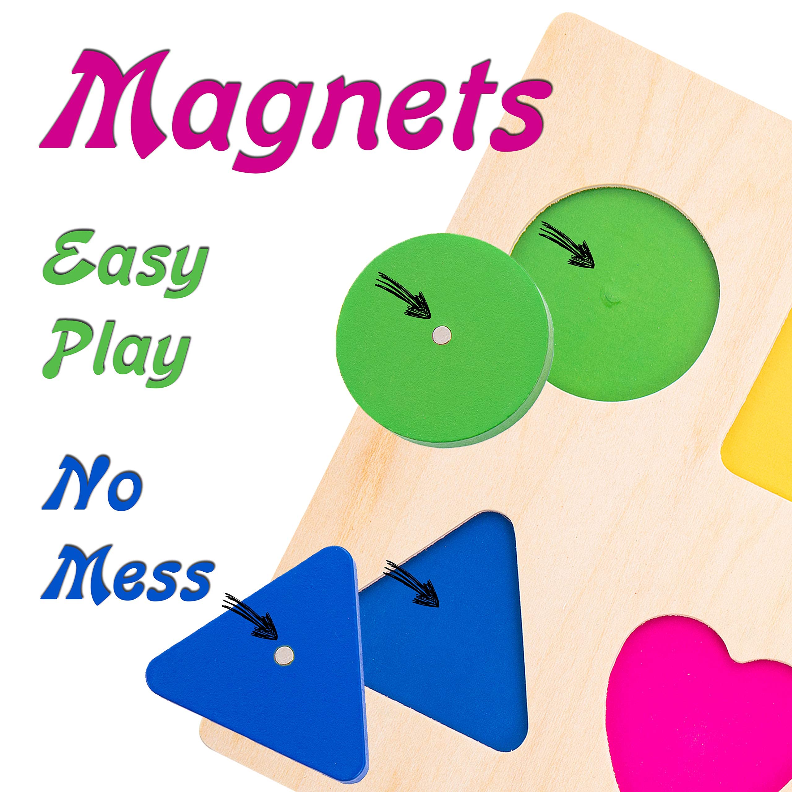 Magnetic Wooden Educational Shape Puzzle - Learn Colors & Shape Recognition Toy – Toddler Preschool Game – Kids Montessori Education