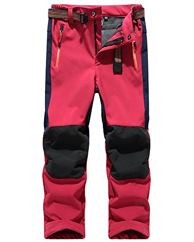 Jessie Kidden Kids Boys Girls Youth Waterproof Windproof Hiking Ski Snow Pants Elastic Waist Warm Insulated Fleece Lined Winter Pants (16010 Red-new, 8-9 Years)