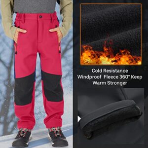 Jessie Kidden Kids Boys Girls Youth Waterproof Windproof Hiking Ski Snow Pants Elastic Waist Warm Insulated Fleece Lined Winter Pants (16010 Red-new, 8-9 Years)