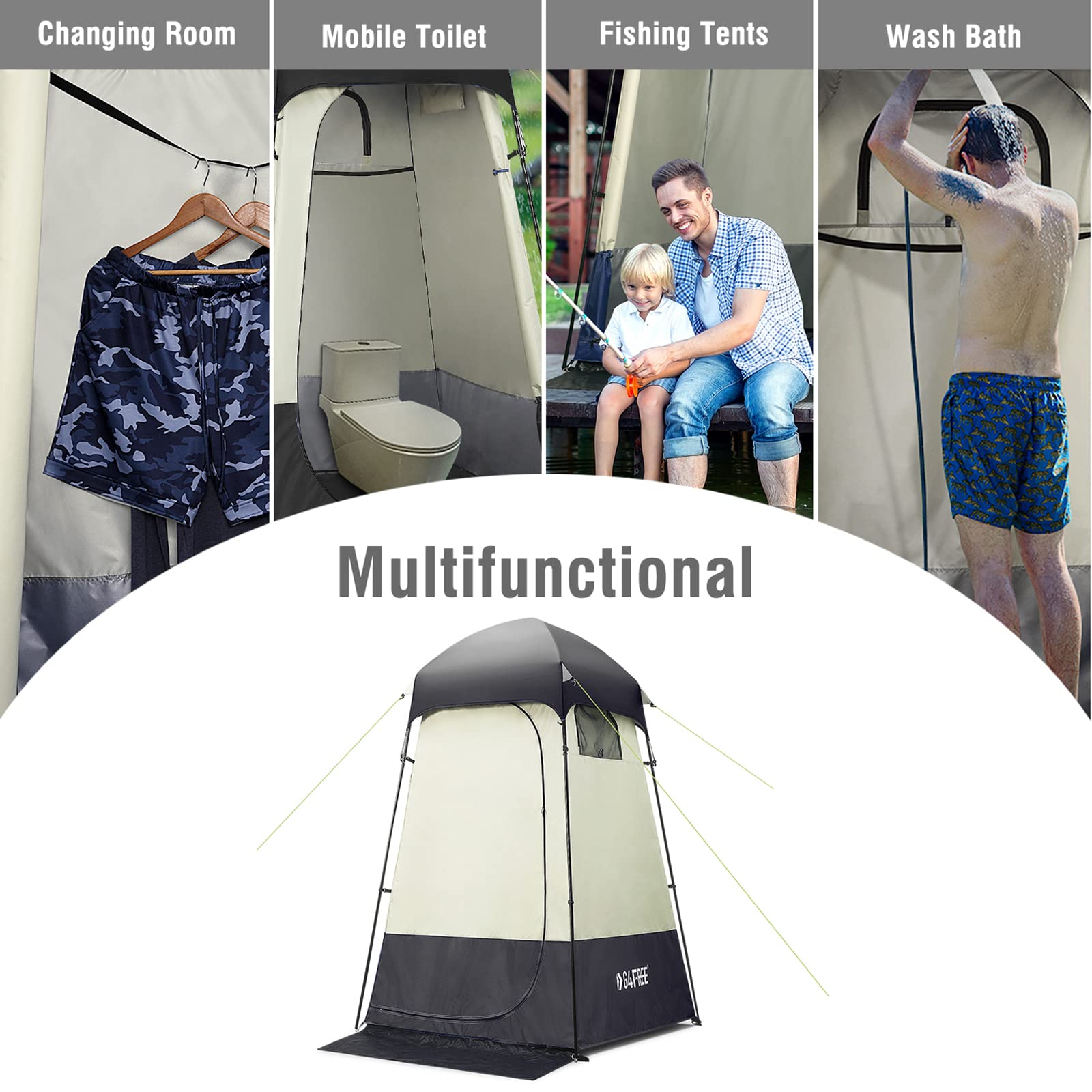 G4Free Large Camping Privacy Shelter Tent, Portable Outdoor Easy Set Up Shower Tent Dressing Changing Room with Carry Bag, Camp Toilet (Black)