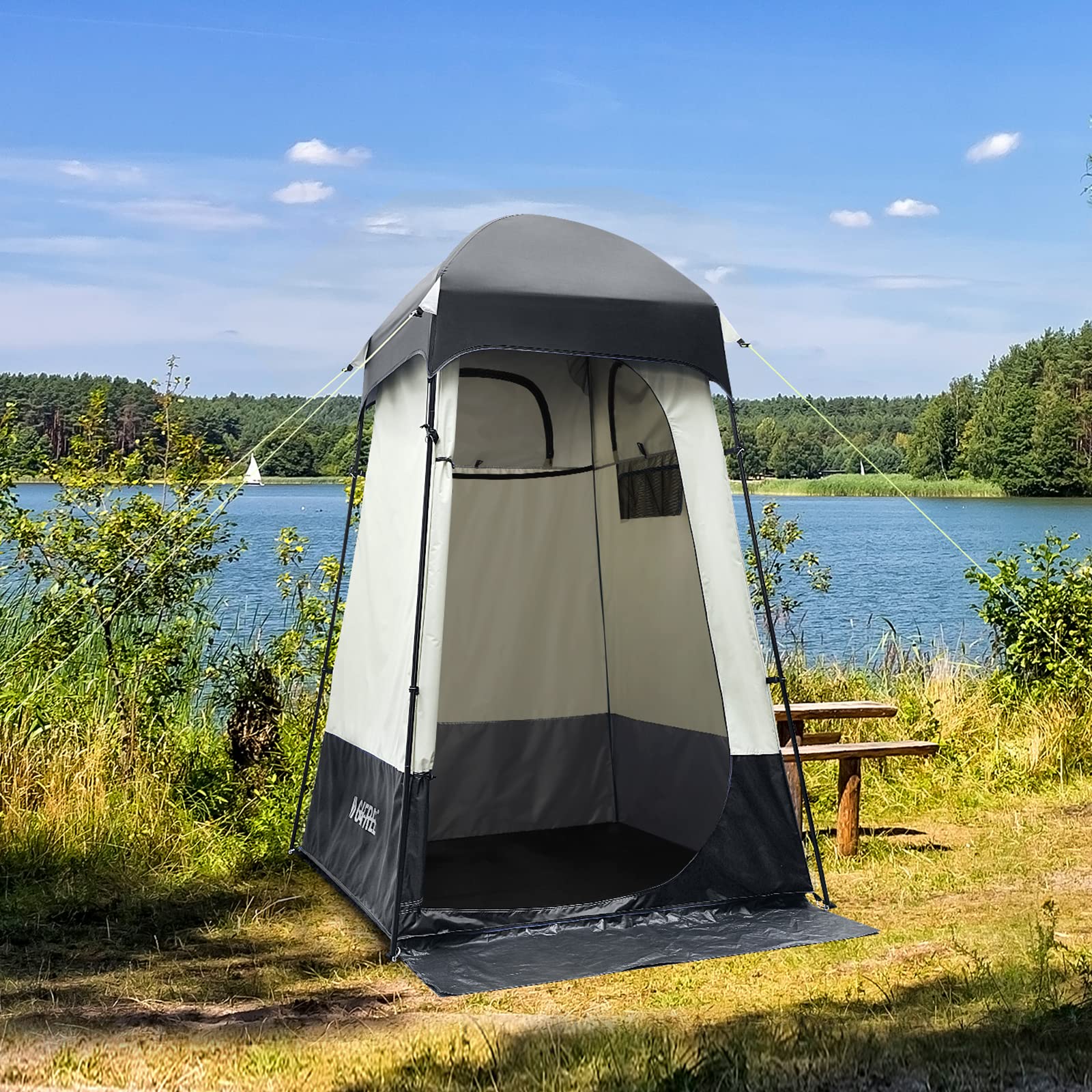 G4Free Large Camping Privacy Shelter Tent, Portable Outdoor Easy Set Up Shower Tent Dressing Changing Room with Carry Bag, Camp Toilet (Black)