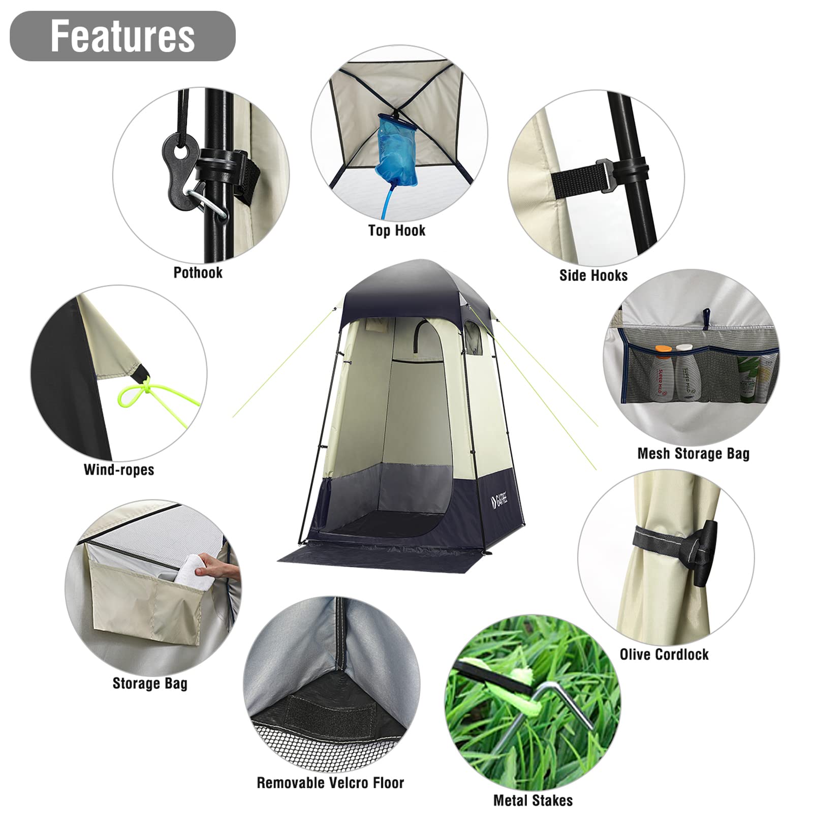 G4Free Large Camping Privacy Shelter Tent, Portable Outdoor Easy Set Up Shower Tent Dressing Changing Room with Carry Bag, Camp Toilet (Black)