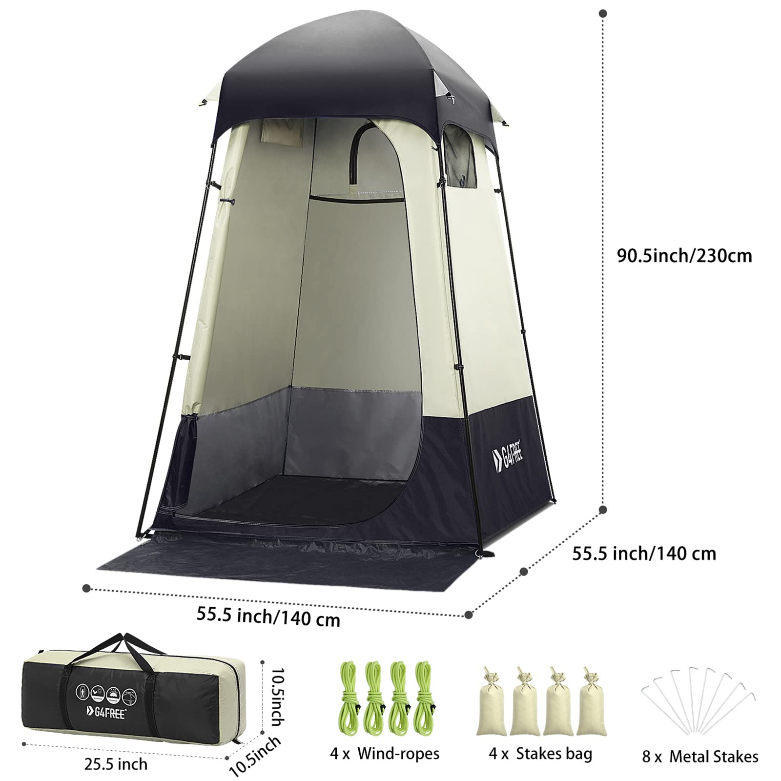 G4Free Large Camping Privacy Shelter Tent, Portable Outdoor Easy Set Up Shower Tent Dressing Changing Room with Carry Bag, Camp Toilet (Black)