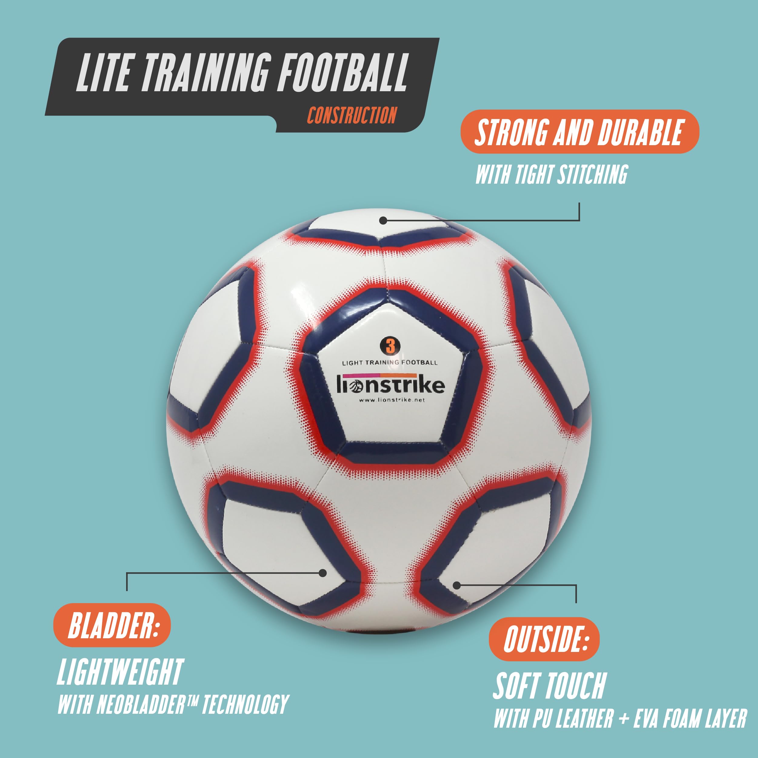 Lionstrike Soccer Ball Lite | Size 4 for Boys, Girls, Kids Ages 7 to 13 Years Old | Ideal Soccer Gear for Training Indoors & Outdoors | Practice Technique & Boost Confidence (White)