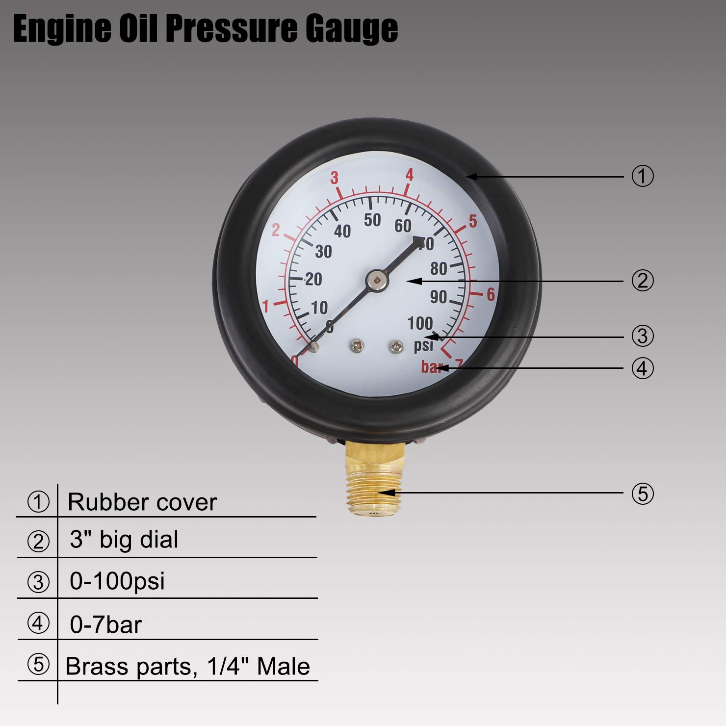 YSTOOL Oil Pressure Tester Kit Professional Oil Pressure Gauge Tool for Engine Diagnostic Test with Hose Adapters and Carry Case for Cars ATVs Trucks Use 0-100psi