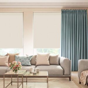 Blackout Cordless Window Roller Shades, Beige Custom Easy to Control Window Blinds with Spring Lifting System for Home, Windows, Doors, French Door