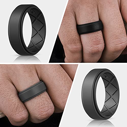 Egnaro Silicone Rings Mens, Breathable Mens Rubber Wedding Bands for Crossfit Workout,8mm Wide - 2.5mm Thick