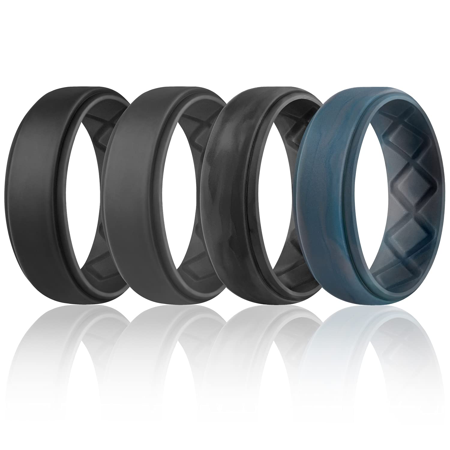 Egnaro Silicone Rings Mens, Breathable Mens Rubber Wedding Bands for Crossfit Workout,8mm Wide - 2.5mm Thick