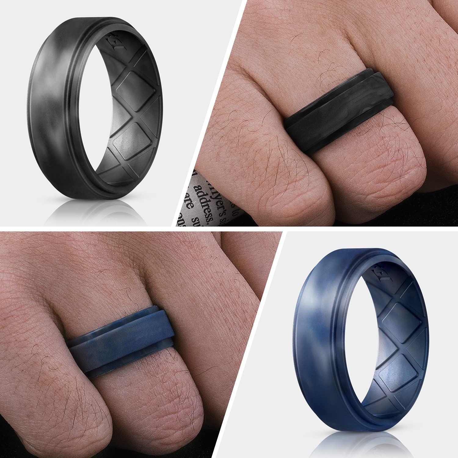 Egnaro Silicone Rings Mens, Breathable Mens Rubber Wedding Bands for Crossfit Workout,8mm Wide - 2.5mm Thick