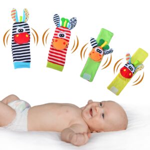 baby rattle socks and baby foot finder - baby toys 0-12 months baby wrists rattle and socks foot finders set - developmental infant toys 0-12 months for baby girls & boys