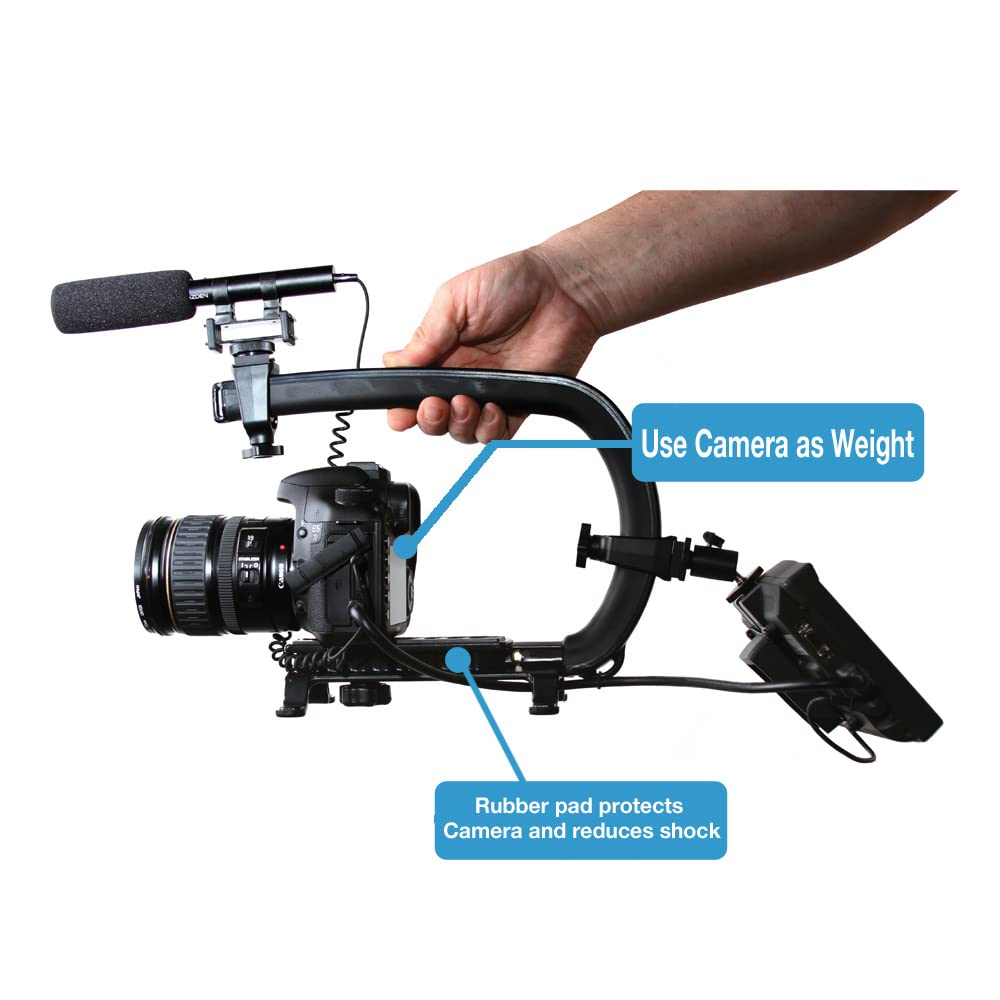 Cam Caddie Scorpion EX MAX Handheld Camera Stabilizer - Pro Steadycam for Most Cameras, Camcorders, Smart Phones and Action Cams - Includes (2) Accessory Shoes + Smartphone/GoPro Adapters - Black