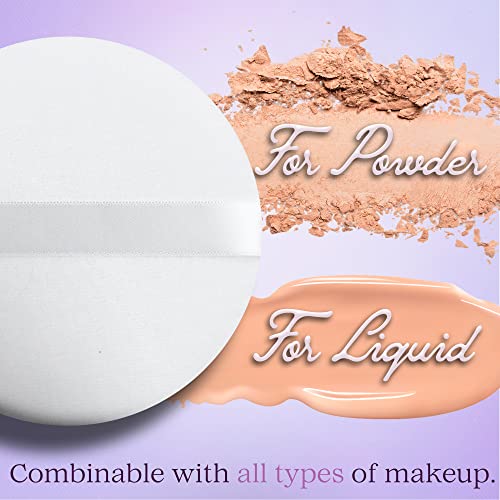 Powder Puffs - Extra Large Jumbo 4.5” - 100% Pure Cotton Soft Fluffy Washable Puff For Makeup Face Body Loose Powder Foundation