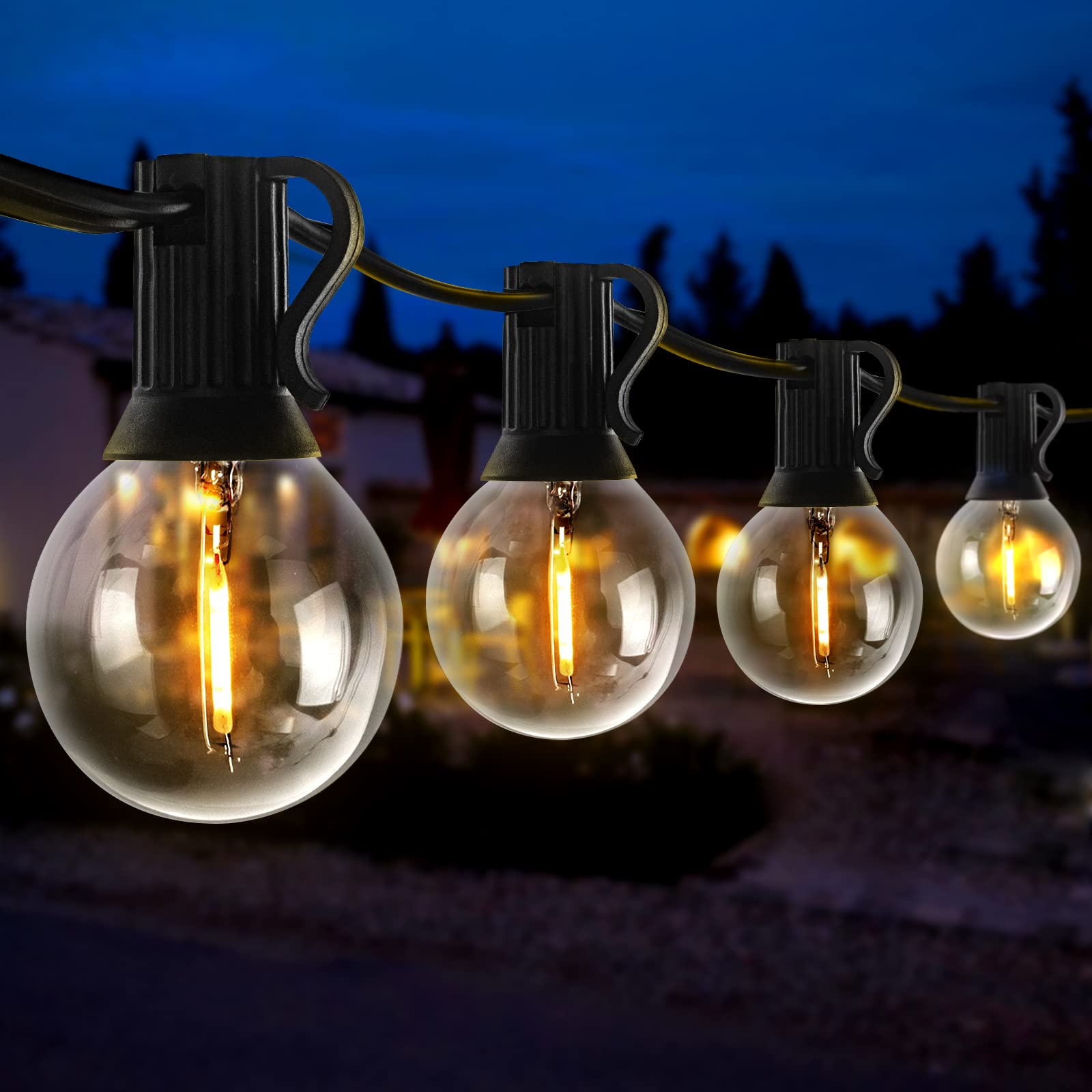 Outdoor Lights Patio 25FT, G40 String LED Lights Waterproof with 25+1pcs Spare Balcony Lights Bulbs Shatterproof for Backyard Porch Wedding Cafe, Hanging Lights for Birthday BBQ Party