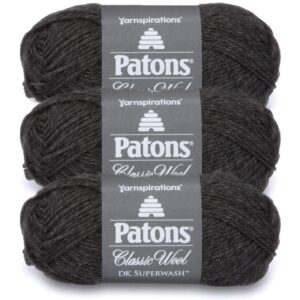 patons classic wool dk superwash yarn - gauge 3 light - 100% wool - (3-pack) - dark grey heather - for crochet, knitting, and crafting