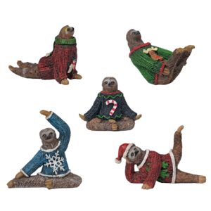 bella haus design yoga sloth figurines in ugly christmas sweaters 3" - polyresin mini statue for x-mas home decoration, secret santa white elephant gift exchange