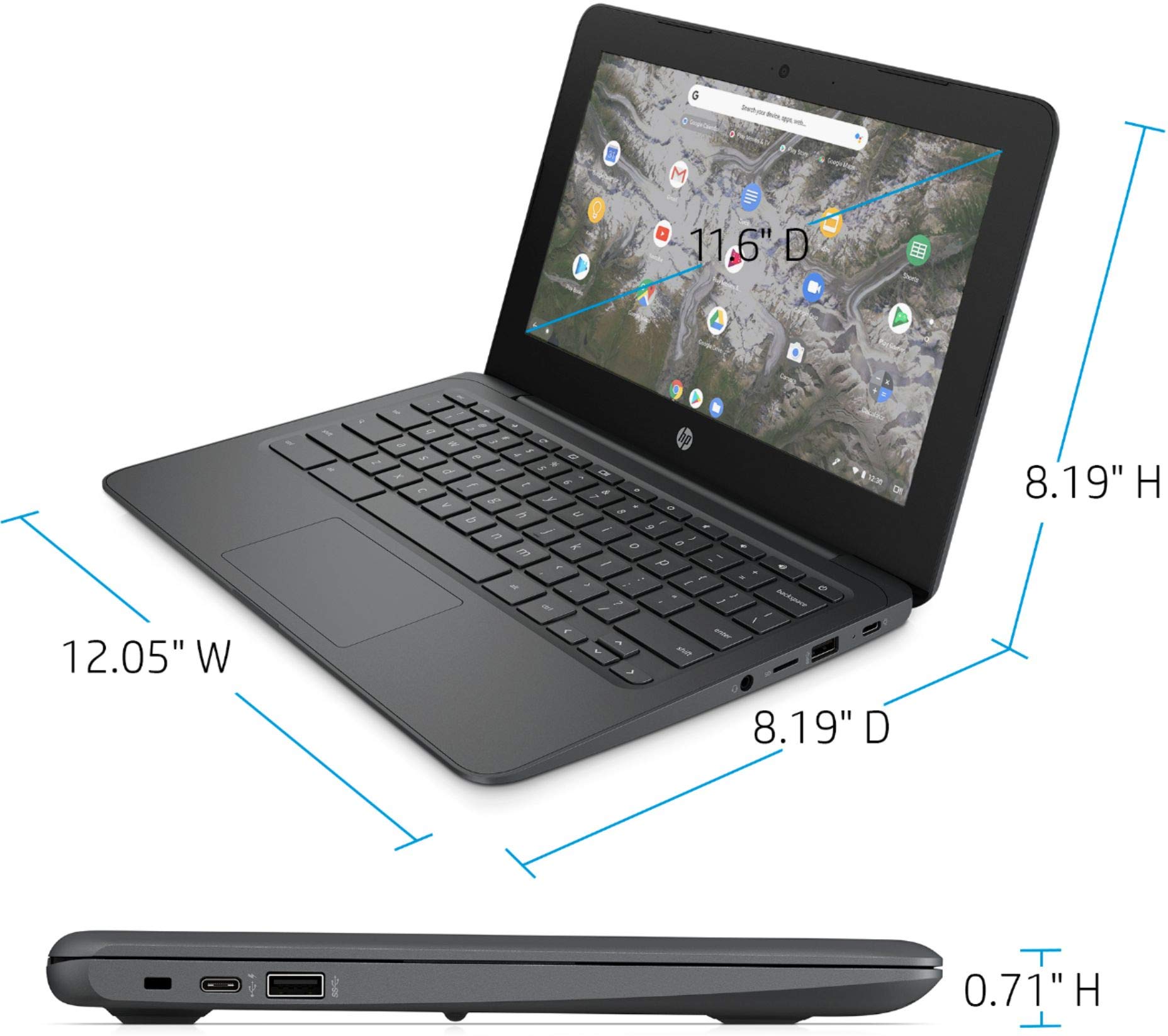 HP Newest Flagship Chromebook, 11.6" HD Screen, Intel Celeron Processor N3350, 4GB LPDDR2, 32GB eMMC, Online Class, Online Meeting, KKE 64GB MicroSD Card