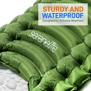 SereneLife Backpacking Air Mattress Sleeping Pad - Self Inflating Waterproof Lightweight Sleep Pad Inflatable Camping Sleeping Mat w/Carrying Bag - for Camping, Backpacking, Hiking SLCPG (Green)