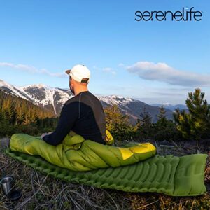 SereneLife Backpacking Air Mattress Sleeping Pad - Self Inflating Waterproof Lightweight Sleep Pad Inflatable Camping Sleeping Mat w/Carrying Bag - for Camping, Backpacking, Hiking SLCPG (Green)