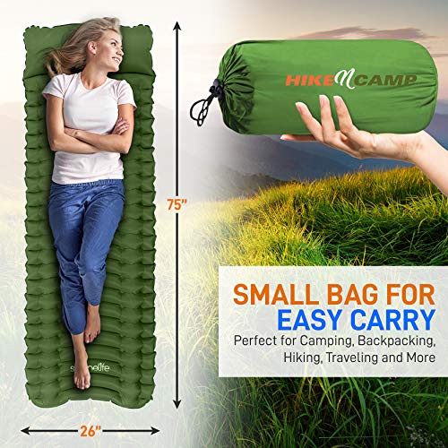 SereneLife Backpacking Air Mattress Sleeping Pad - Self Inflating Waterproof Lightweight Sleep Pad Inflatable Camping Sleeping Mat w/Carrying Bag - for Camping, Backpacking, Hiking SLCPG (Green)