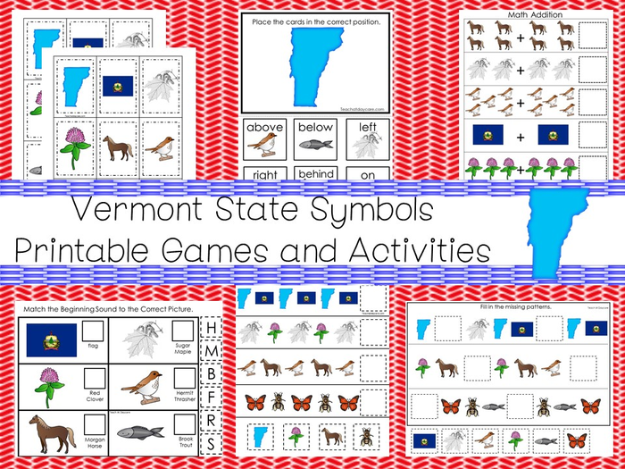 30 Printable Vermont State Symbols themed Games and Activities