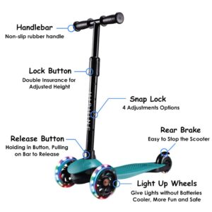 Kids Kick Scooters for Toddlers Boys Girls Ages 2-5 Years Old, Adjustable Height, Extra Wide Deck, Light Up Wheels, Easy to Learn, 3 Wheels Scooters (Green)