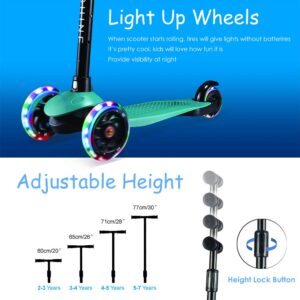 Kids Kick Scooters for Toddlers Boys Girls Ages 2-5 Years Old, Adjustable Height, Extra Wide Deck, Light Up Wheels, Easy to Learn, 3 Wheels Scooters (Green)