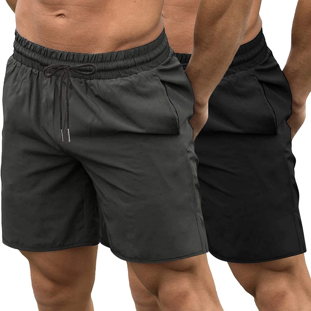 COOFANDY Men's 2 Pack Gym Workout Shorts 7 Inch Quick Dry Athletic Shorts Lightweight Running Shorts with Pockets Black/Dark Grey