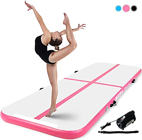 Murtisol 13ft Inflatable Gymnastics Training Mats, 4 Inch Thickness Tumbling Mats for Home Yoga,Training,Cheerleading,Yoga& Water Fun with Electric Pump (Pink)