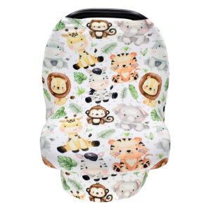 terriboo nursing cover for newborn breastfeeding multi use infant stroller canopy unisex baby car seat cover high chair cover shopping cart cover for baby boy and girl (zoo)