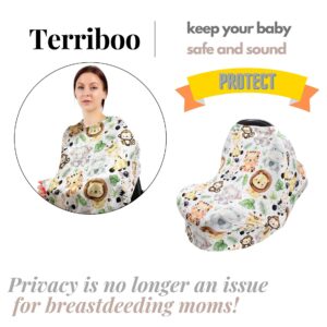 Terriboo Nursing Cover for Newborn Breastfeeding Multi Use Infant Stroller Canopy Unisex Baby Car Seat Cover High Chair Cover Shopping Cart Cover for Baby Boy and Girl (Zoo)